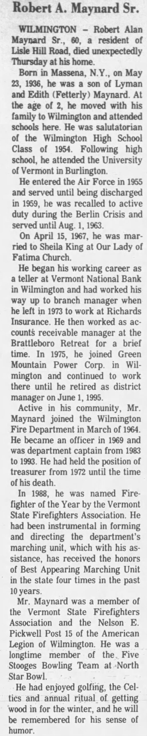 In Memoriam – Wilmington, VT Fire Department